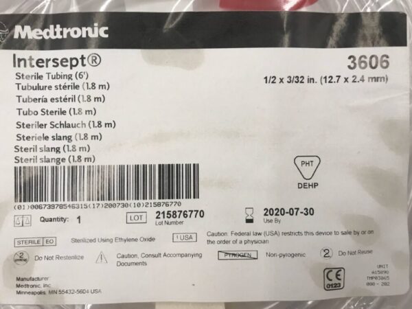 Medtronic 3606 Intersept Sterile Tubing 6' 1/2 x 3/32in (X) - GB TECH USA