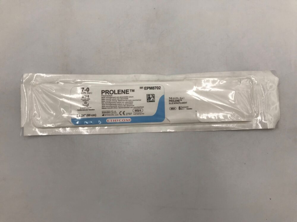 ETHICON EPM8702 Prolene Polypropylene Blue Monofilament Non-Absorbable Suture 7-0, BV-1, MS/4 ...