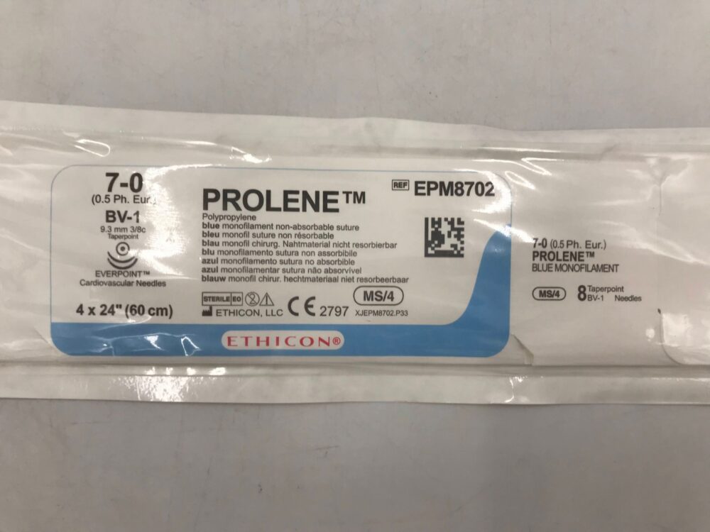 ETHICON EPM8702 Prolene Polypropylene Blue Monofilament Non-Absorbable Suture 7-0, BV-1, MS/4 ...