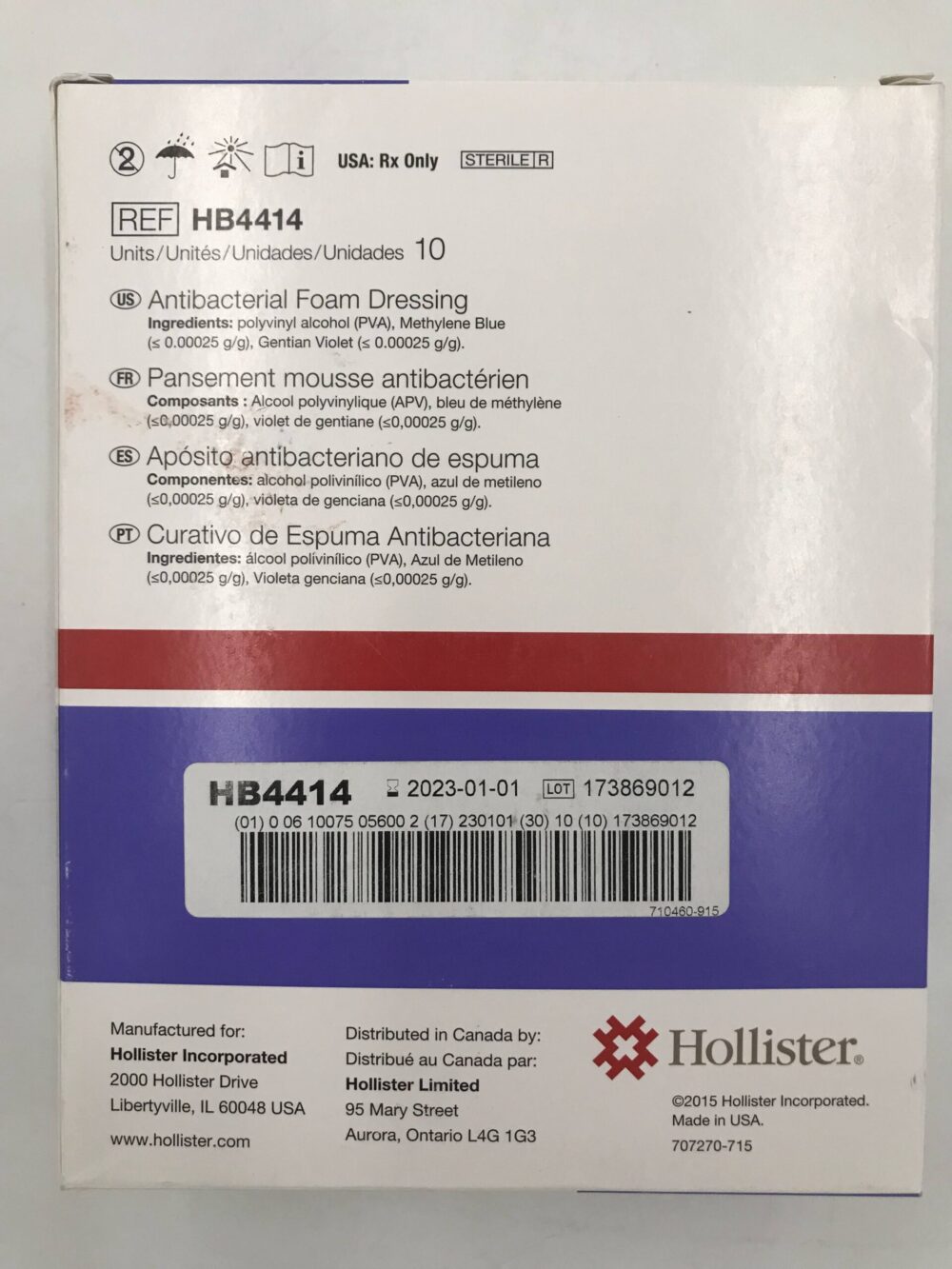 Hollister HB4414 Hydrofera Blue Classic Antibacterial Foam Dressing 4 ...