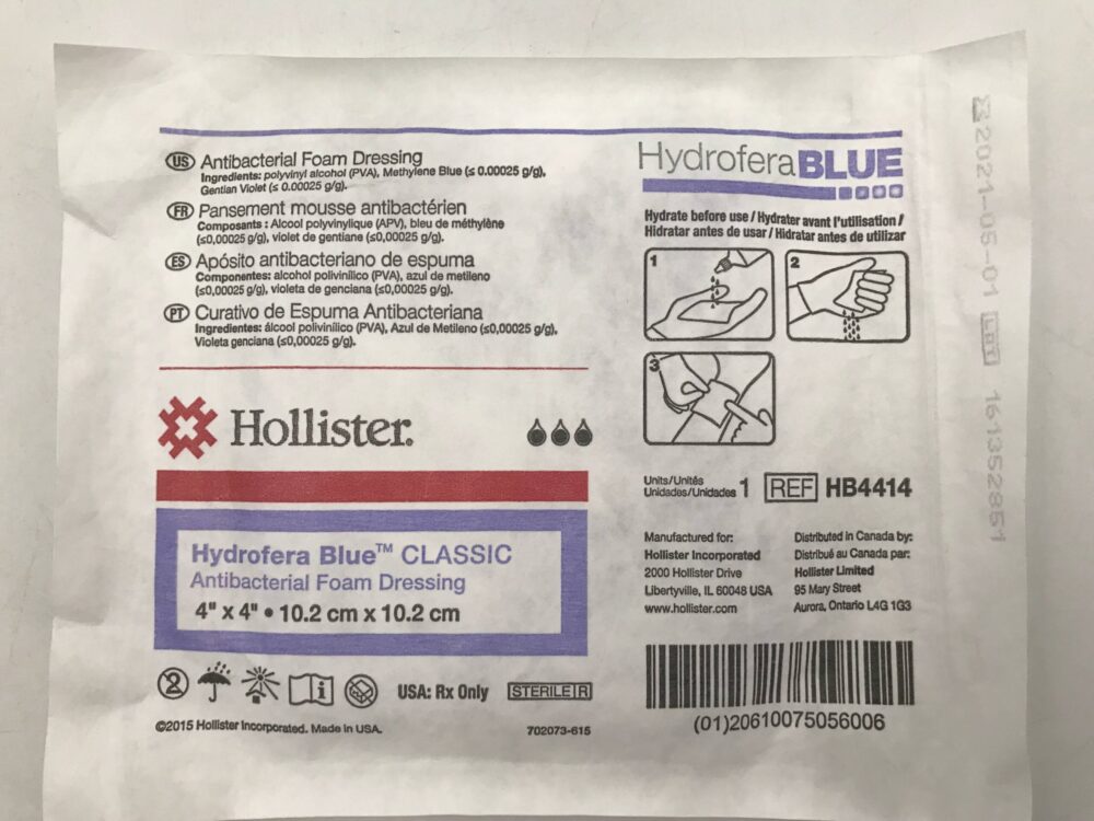 Hollister HB4414 Hydrofera Blue Antibacterial Foam Dressing 4" x 4" (X ...