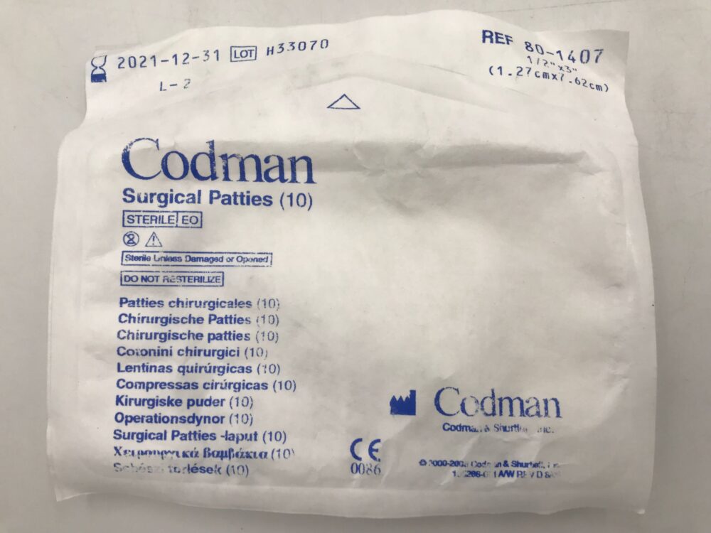 Codman 80-1407 Surgical Patties 1/2″ x 3″ (10/Pack) (X) – GB TECH USA