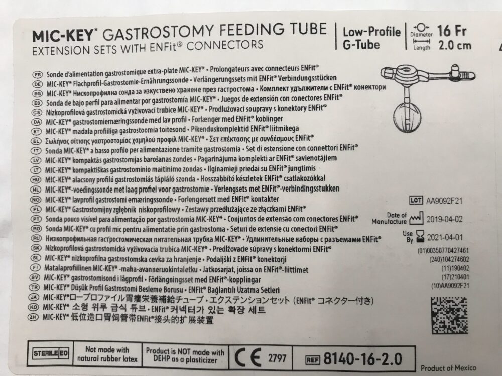 Avanos 8140-16-2.0 Mic-Key* Gastrostomy Feeding Tube Extension Sets ...