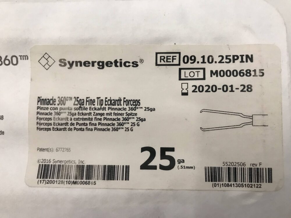 Synergetics 09.10.25PIN Pinnacle 360 25Ga Fine Tip Eckardt Forceps (X) - GB TECH USA