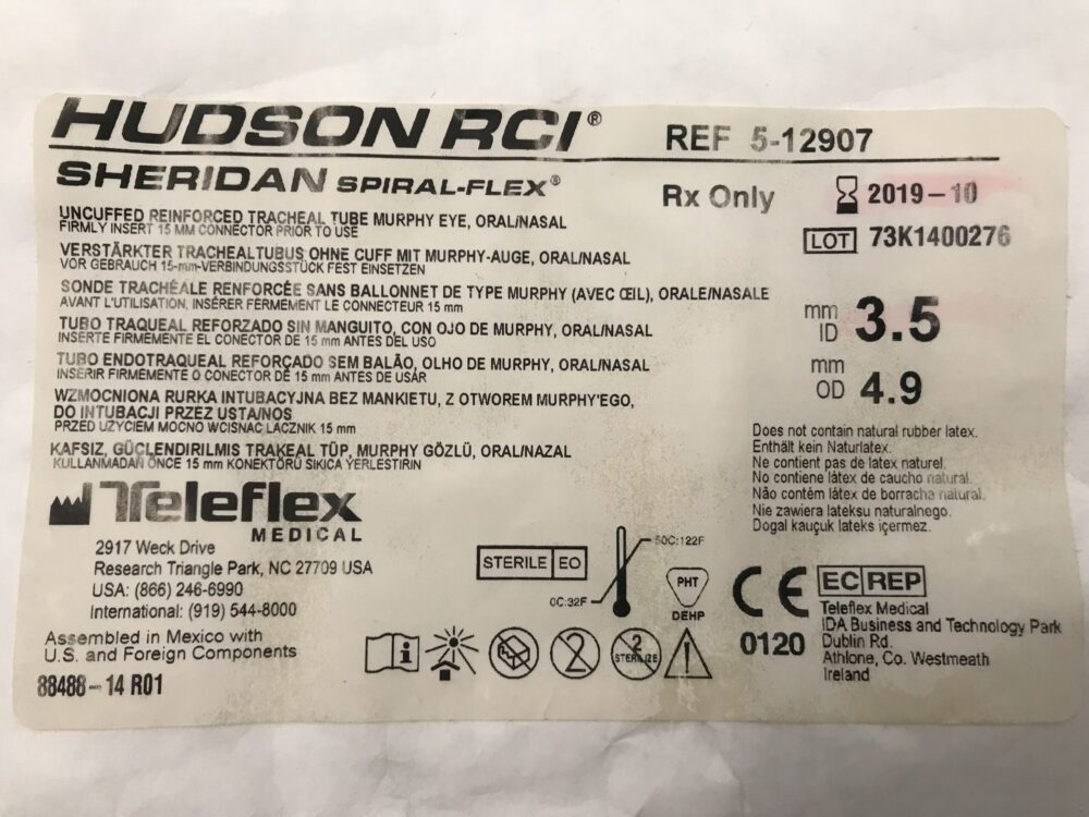 Teleflex 5-12907 Hudson RCI Sheridan Spiral-Flex Uncuffed Reinforced ...
