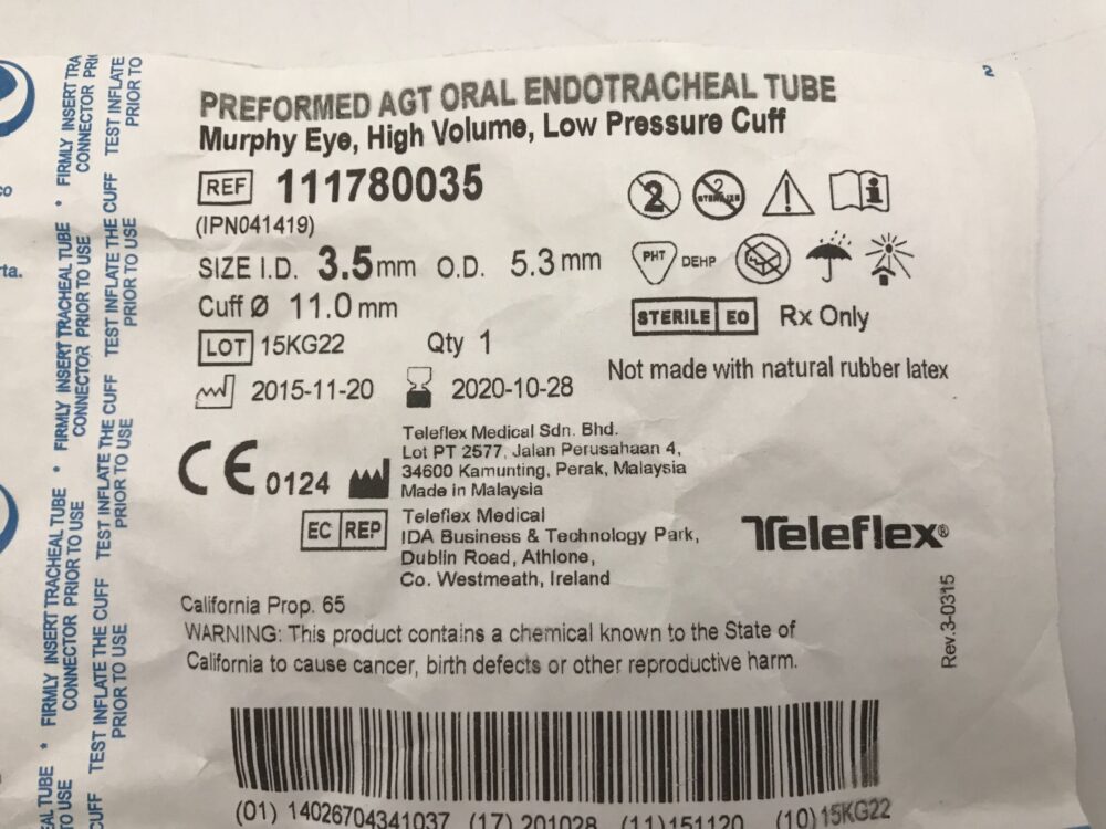 Teleflex 111780035 Rusch Preformed AGT Oral Endotracheal Tube Murphy ...