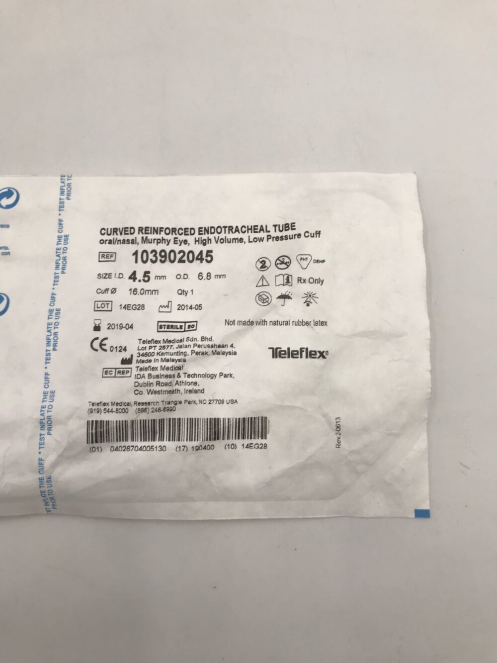 TELEFLEX 103902045 Rusch rved Reinforced Endotracheal Tube 4.5mm (X ...
