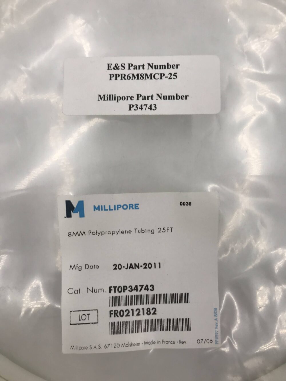 MILLIPORE FT0P34743 Polypropylene Tubing 8mm x 25ft - GB TECH USA