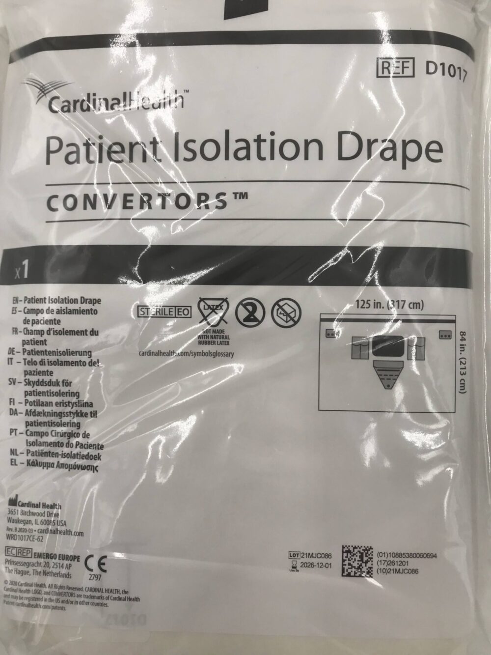 CARDINAL HEALTH D1017 Convertors Patient Isolation Drape 125in x 84in ...