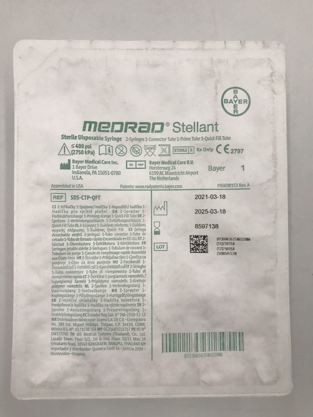 Bayer SDS-CTP-QFT Medrad Stellant Sterile Disposable Syringe - GB TECH USA