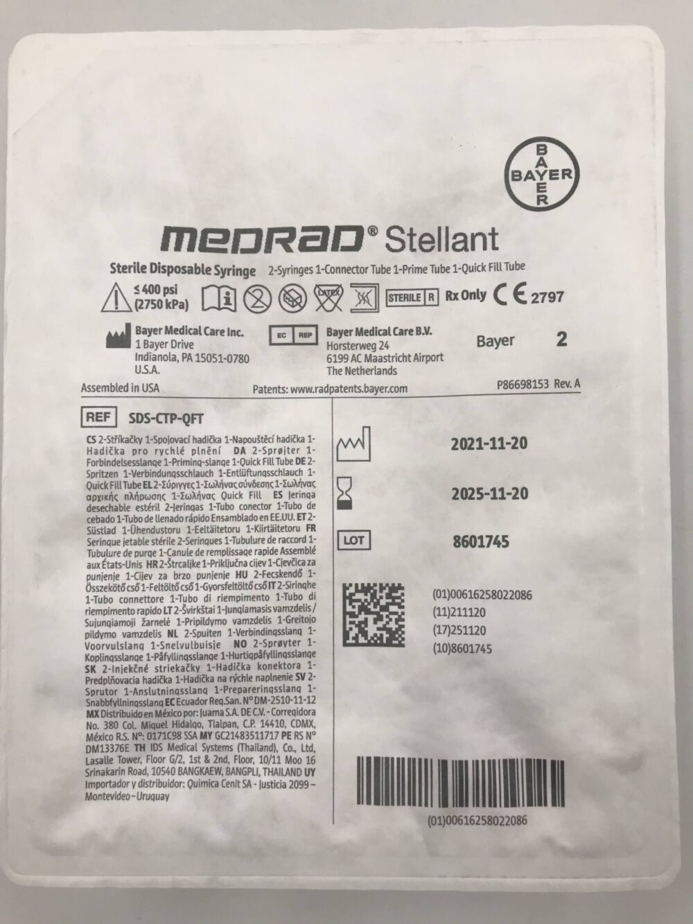 Bayer SDS-CTP-QFT Medrad Stellant Sterile Disposable Syringe (20/Case ...