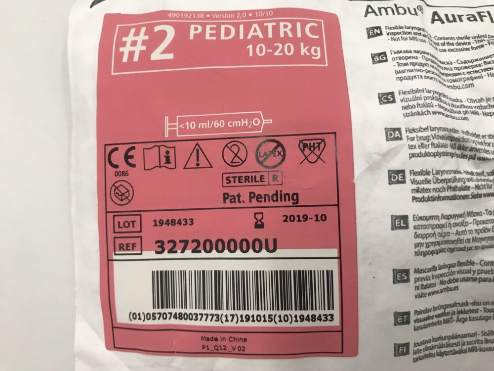 Ambu 327200000U AuraFlex Single Use Laryngeal Mask #2 Pediatric 10-20kg ...