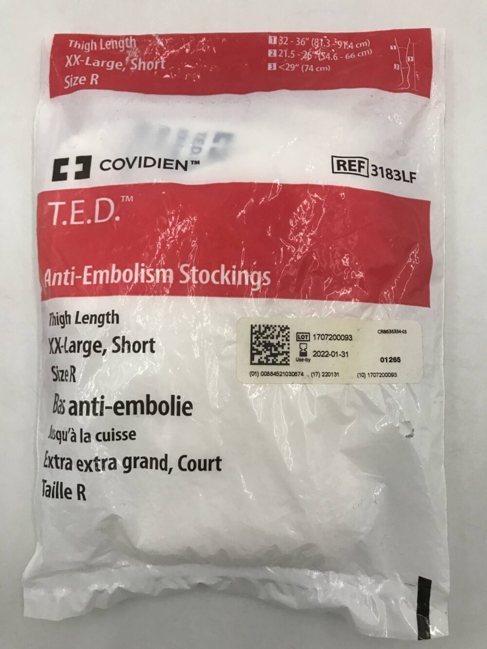 Covidien 3183LF T.E.D. Anti-Embolism Stockings Thigh Length XX-Large ...