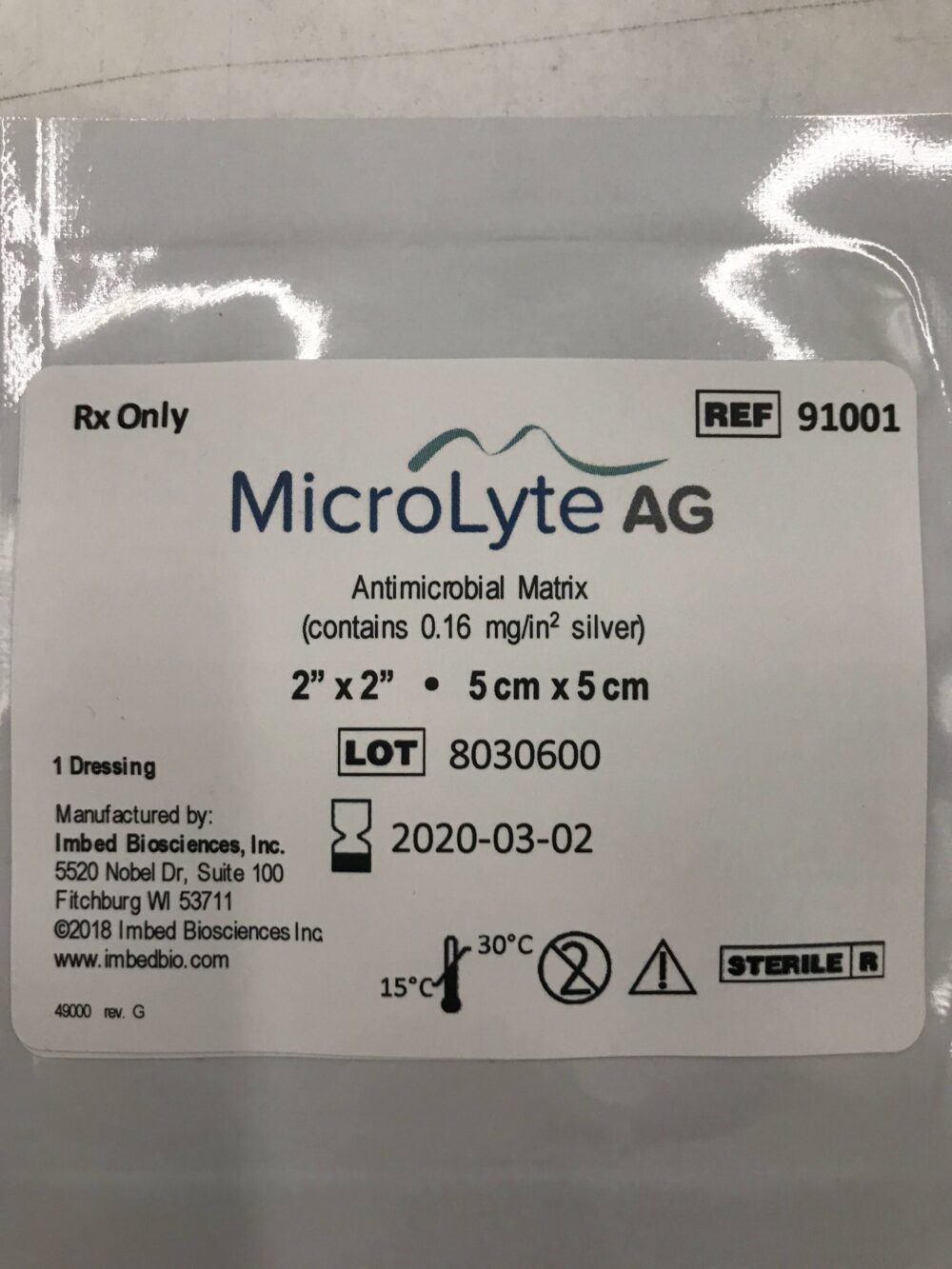 Imbed Biosciences 91001 MicroLyte AG Antimicrobial Matrix 2" x 2" (X ...