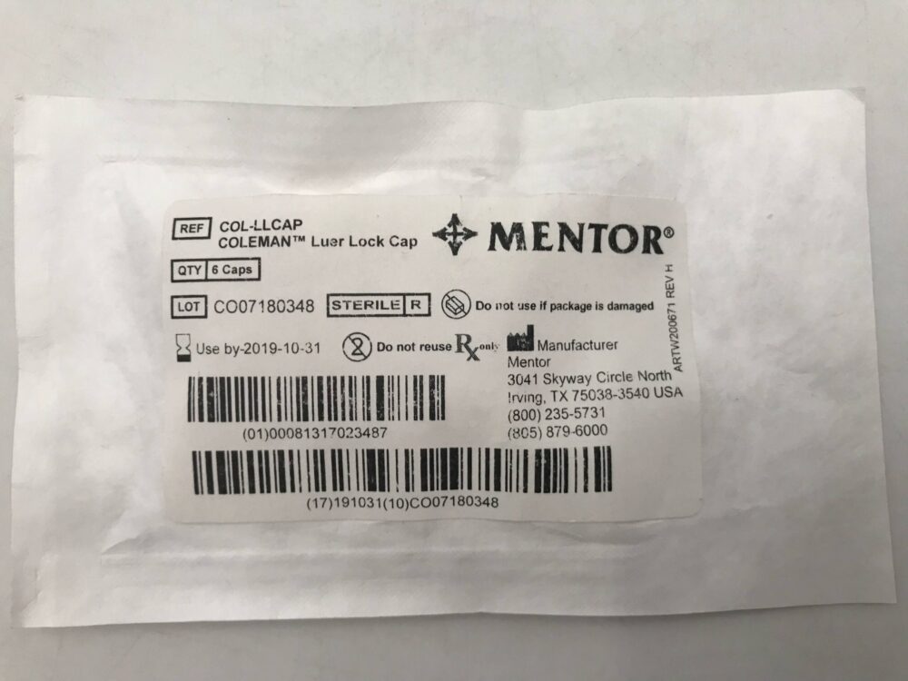 Mentor COL-LLCAP Coleman Luer Lock Cap (6/Pack) (X) - GB TECH USA