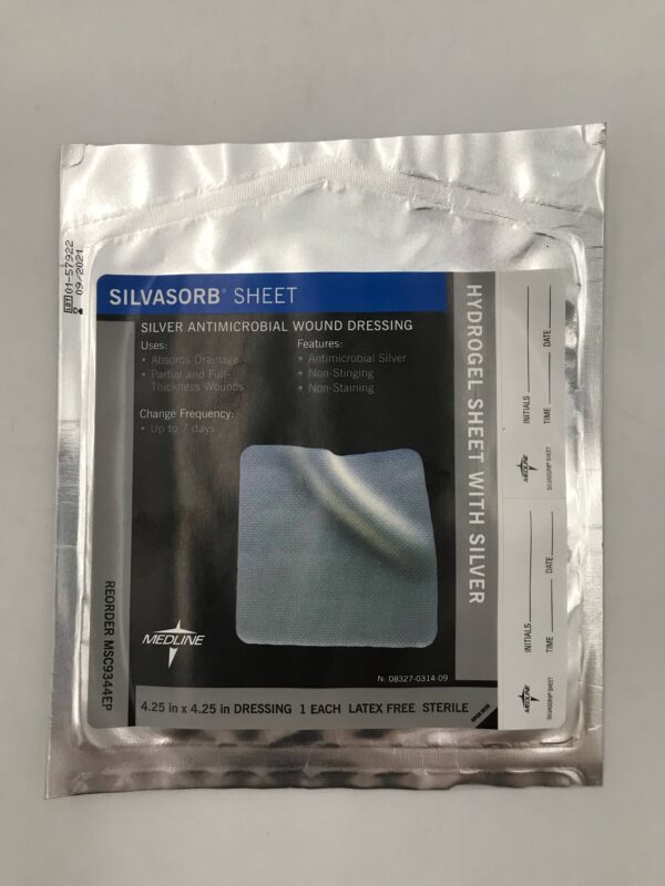 MEDLINE MSC9344EP Silvasorb Sheet Silver Antimicrobial Wound Dressing 4 ...