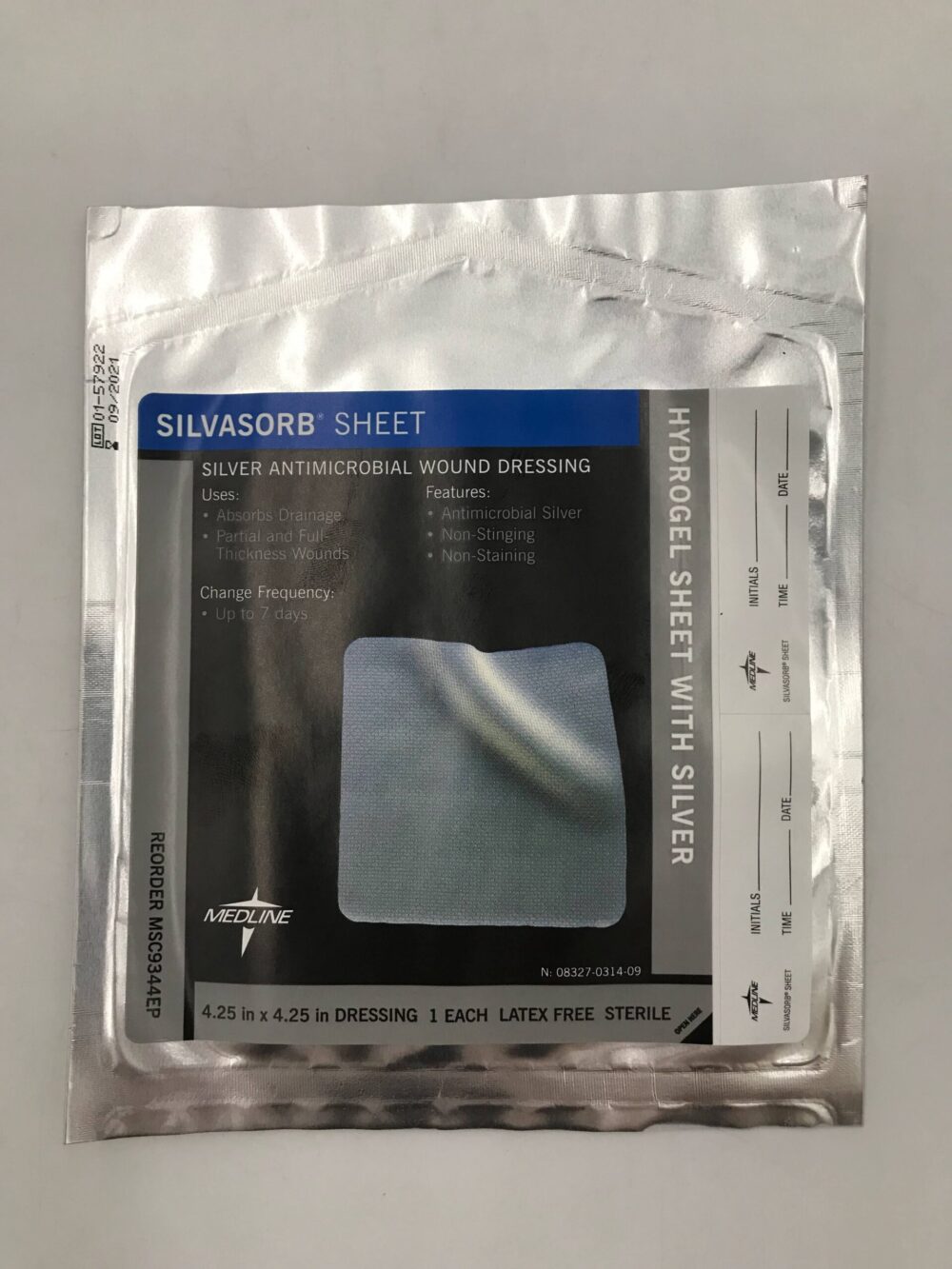 MEDLINE MSC9344EP Silvasorb Sheet Silver Antimicrobial Wound Dressing 4 ...