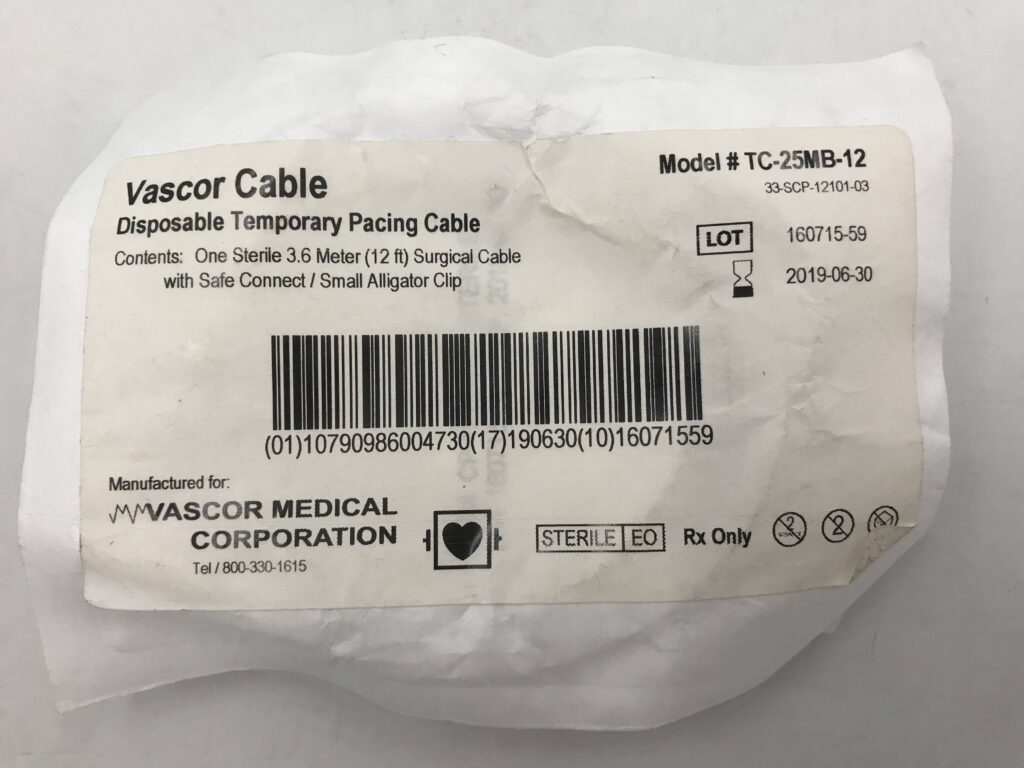 Vascor Cable TC-25MB-12 Disposable Temporary Pacing Cable 3.6 Meter ...