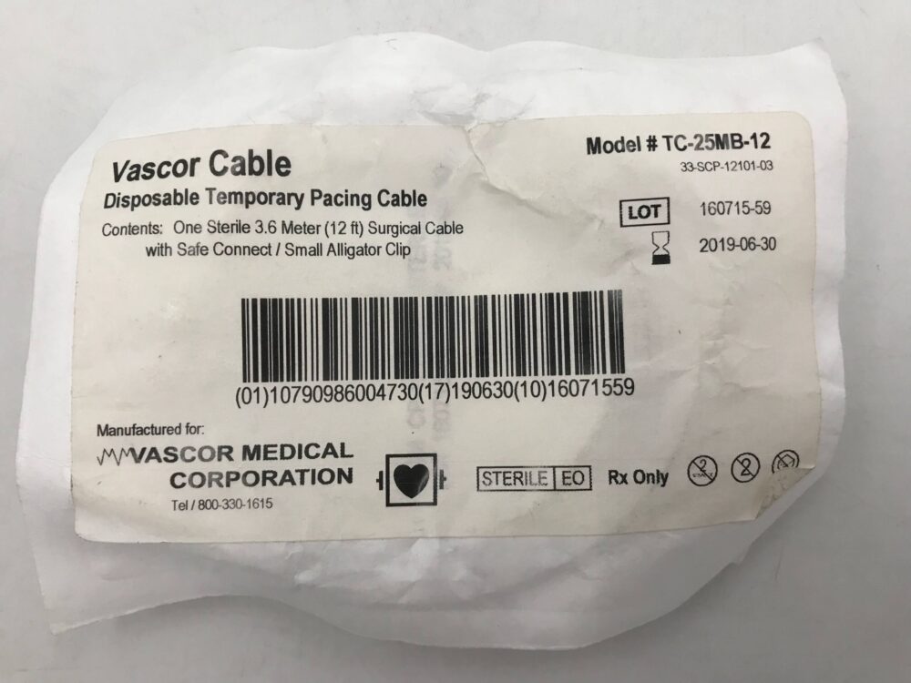 Vascor Cable TC-25MB-12 Disposable Temporary Pacing Cable 3.6 Meter ...