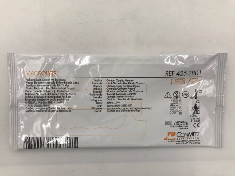 ConMed 425-2801 Macrolyte Pediatric Dual Dispersive Electrode 25-80lbs ...