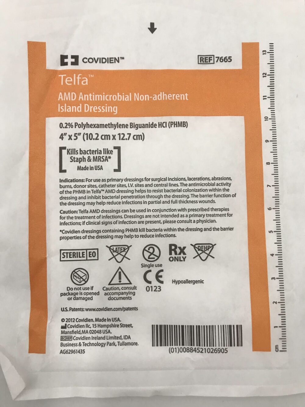 Covidien 7665 Telfa Amd Antimicrobial Non-Adherent Island Dressing 4" x ...