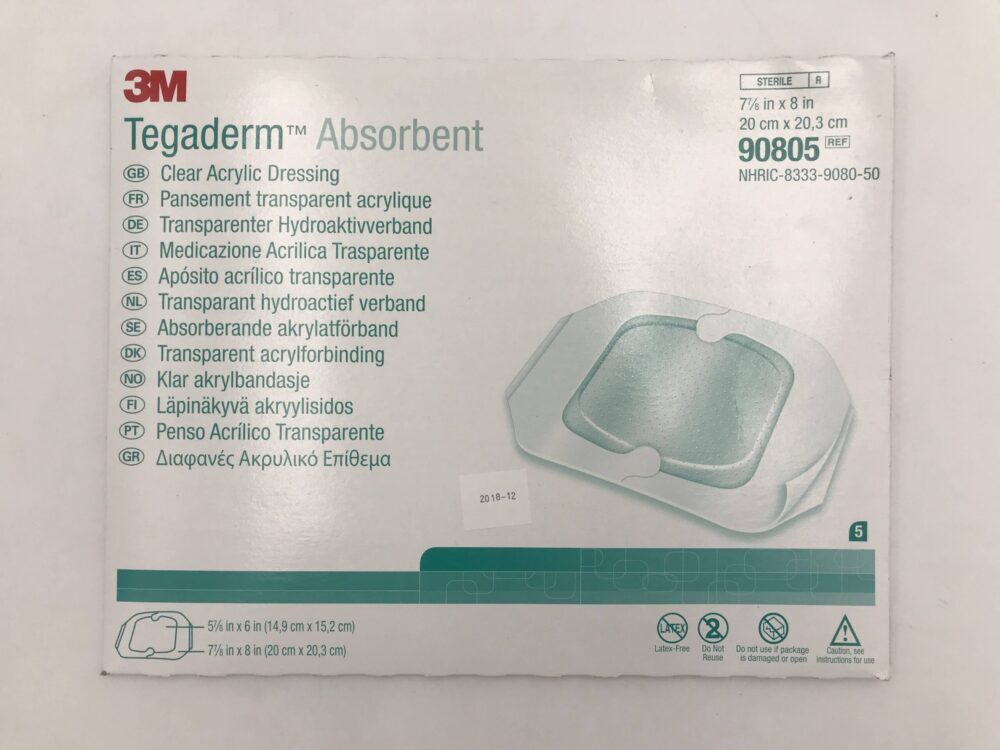 3M 90805 Tegaderm Absorbent Clear Acrylic Dressing 7-1/8in x 8in (5 ...