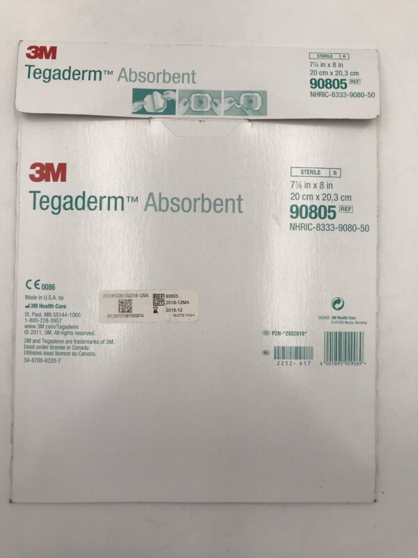 3M 90805 Tegaderm Absorbent Clear Acrylic Dressing 7-1/8in x 8in (5 ...