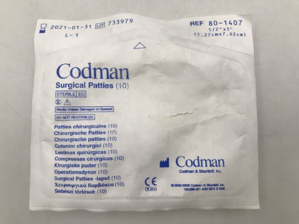 Codman 80-1407 Surgical Patties 1/2″ x 3″ (10/Pack) (X) - GB TECH USA
