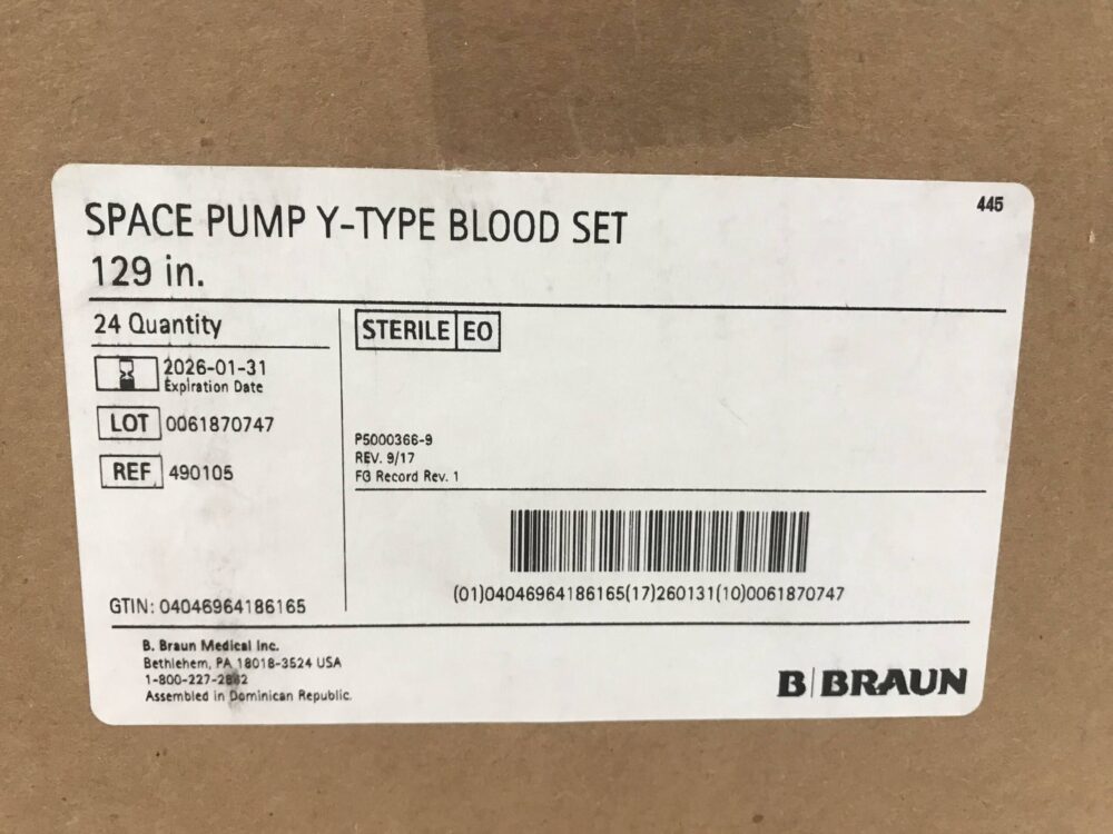 Braun 490105 Space Pump Y-Type Blood Set 129in (24/Case) - GB TECH USA