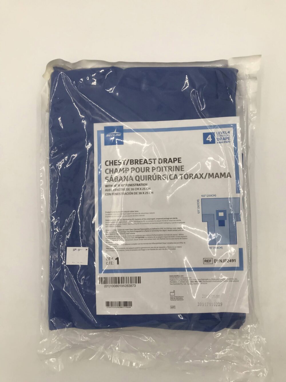 MEDLINE DYNJP2491 Chest/Breast Surgical Drape Level 4, 121" x 102"x 78 ...