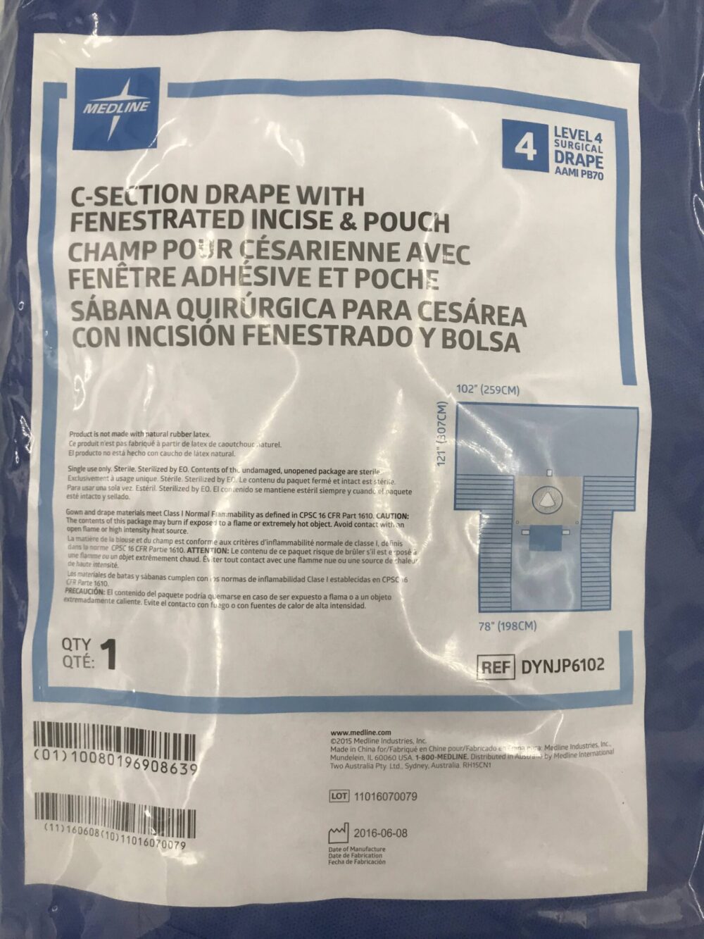 MEDLINE DYNJP6102 C-Section Drape w/ Fenestrated Incise & Pouch Level 4 ...