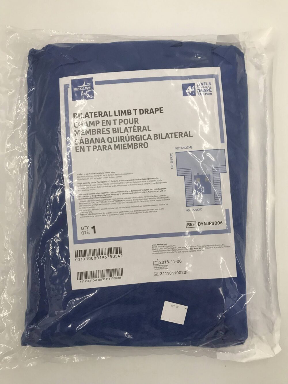 MEDLINE DYNJP8006 Bilateral Limb T Surgical Drape, Level 4, 138″x 107″x ...