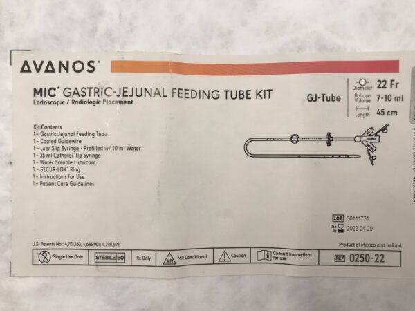 Avanos 0250-22 MIC* Gastric-Jejunal Feeding Tube Kit GJ-Tube 22Fr (X ...