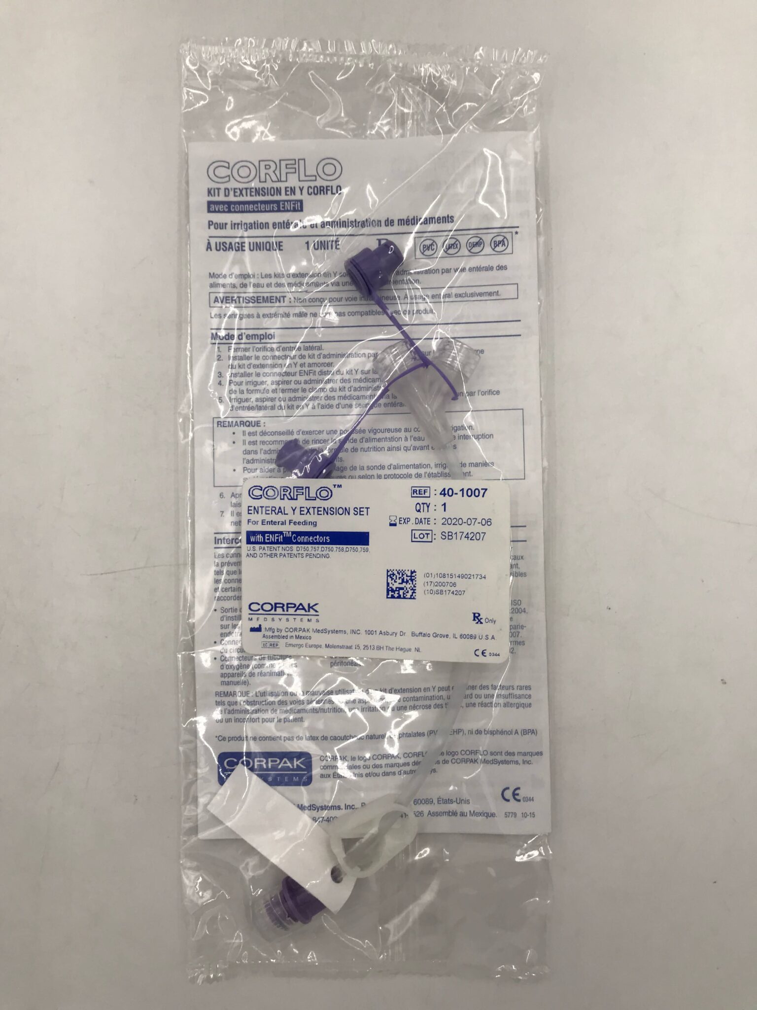 CORPAK 40-1007 Corflo Enteral Y Extension Set w/ ENFit Connectors (X ...