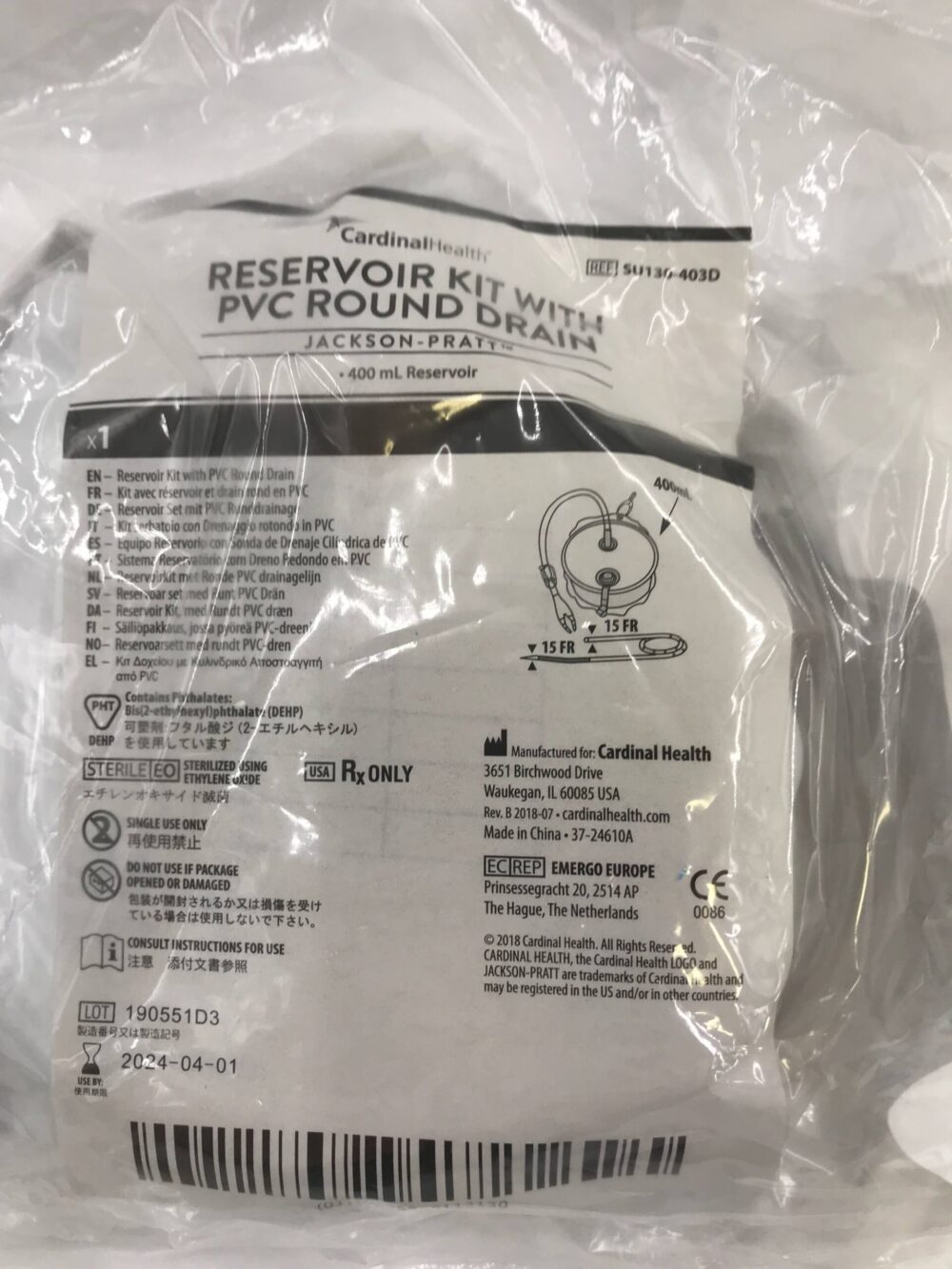 CARDINAL HEALTH SU130-403D Jackson-Pratt Reservoir Kit w/ PVC Round ...