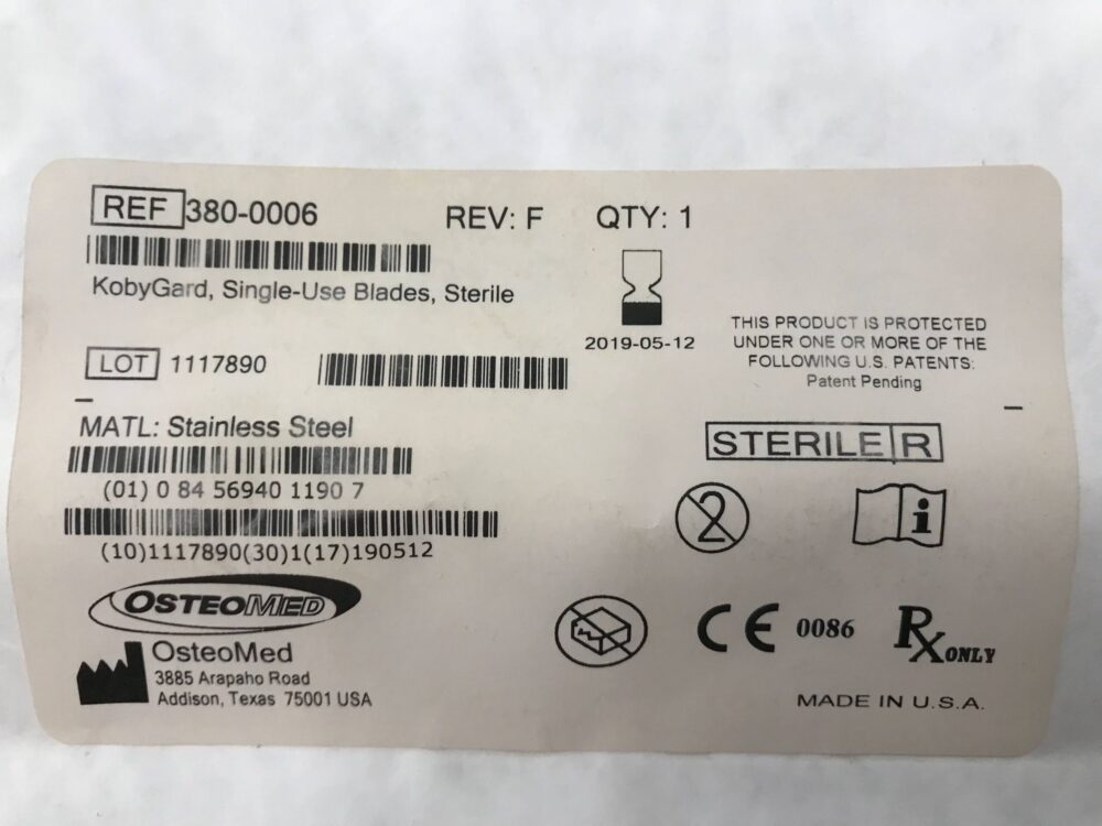 OsteoMed 380-0006 KobyGard Single-Use Blades Sterile (X) - GB TECH USA