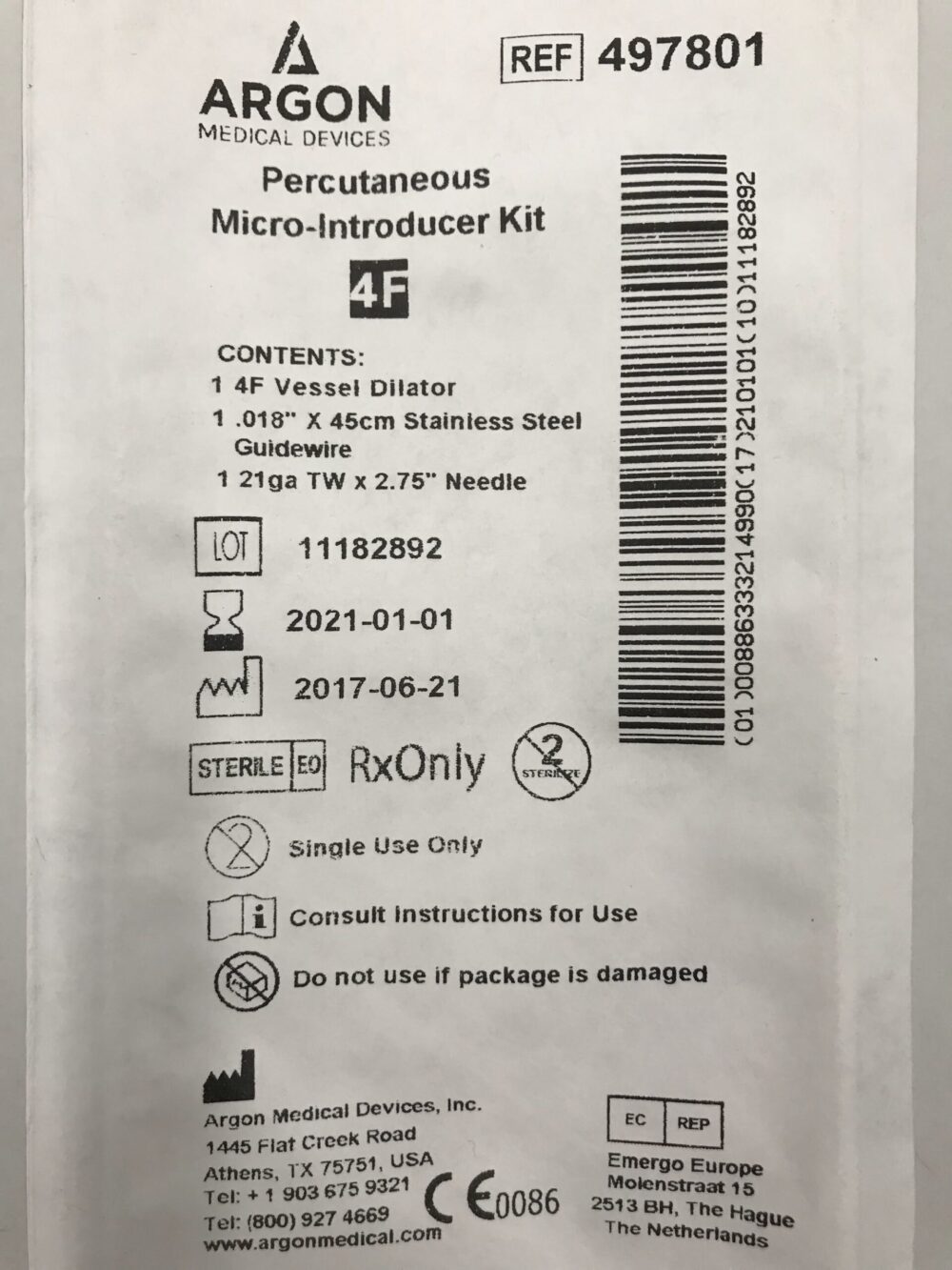 Argon 497801 Percutaneous Micro-Introducer Kit 4F (X) - GB TECH USA