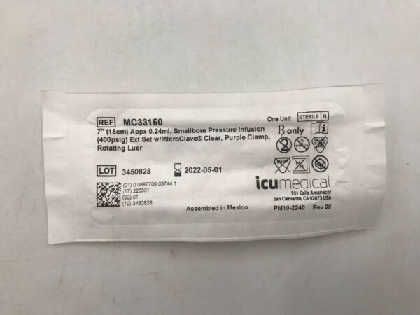 ICU MEDICAL MC33150 Smallbore Pressure Infusion Ext Set w/MicroClave ...