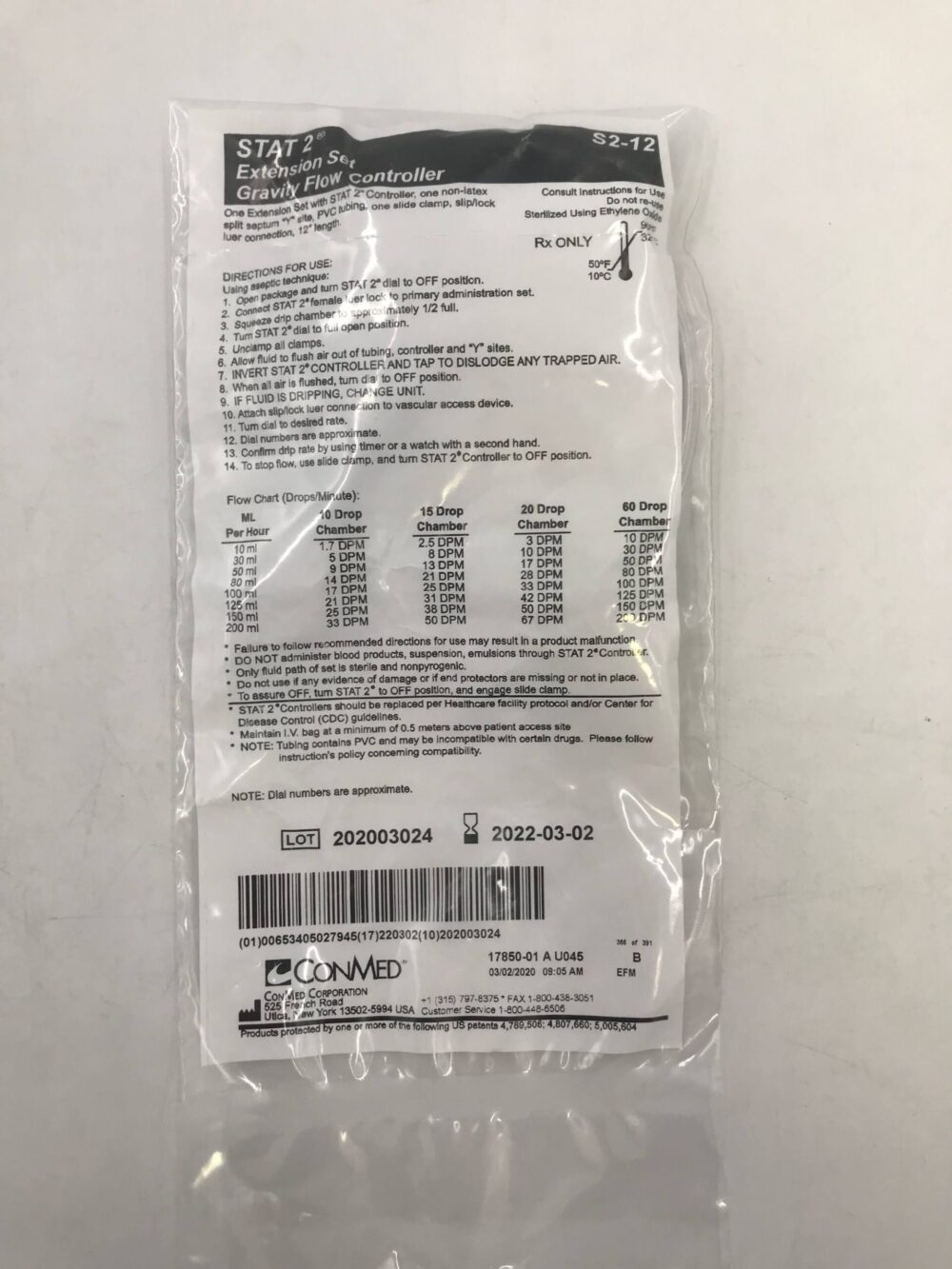 ConMed S2-12 Extension Set Gravity Flow Controller 12" Length (X) - GB ...