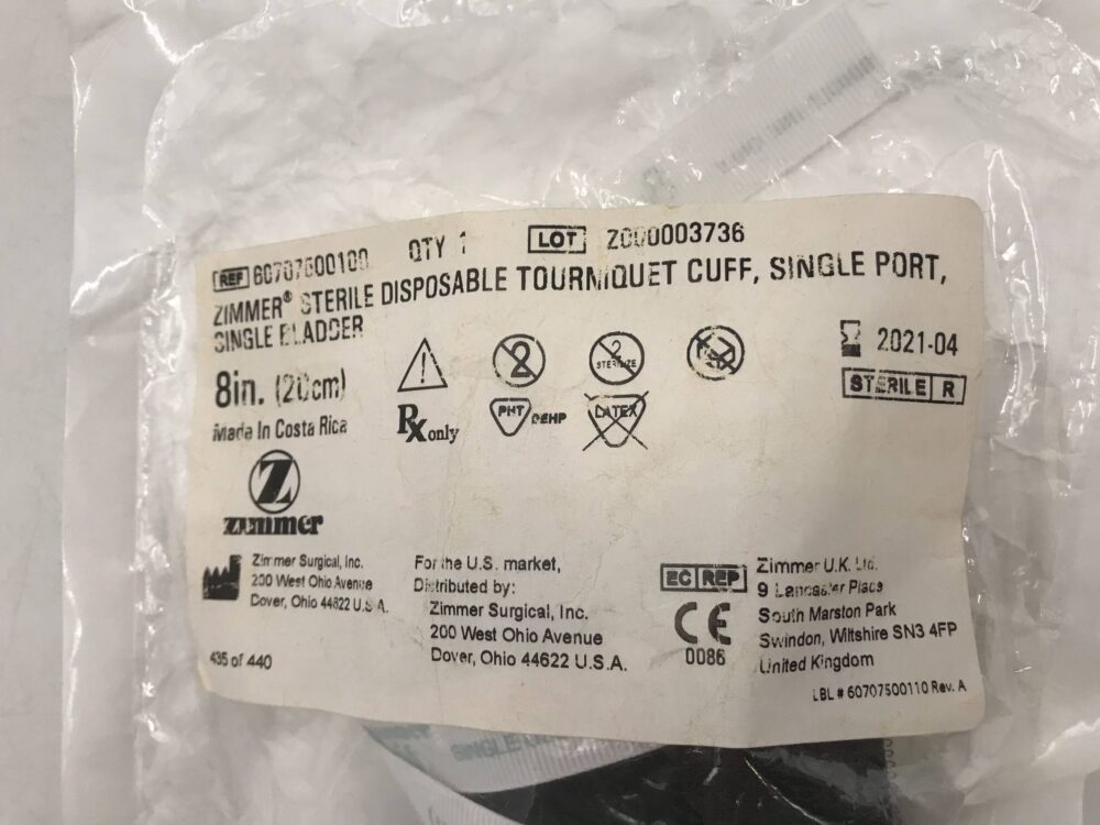 Zimmer 60707500100 Sterile Disposable Tourniquet Cuff Single Port ...