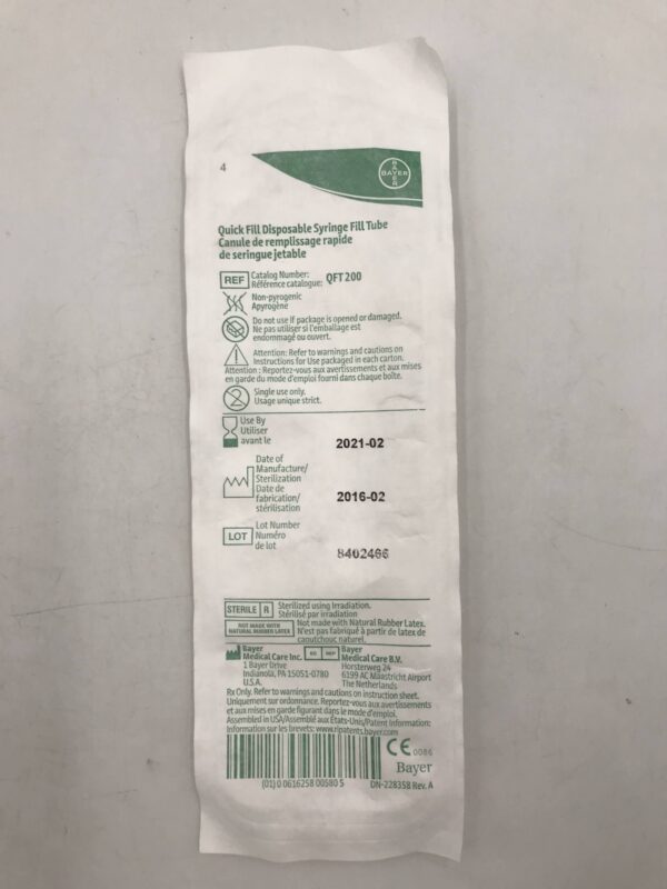 BAYER MEDICAL QFT200 Quick Fill Disposable Syringe Fill Tube (X) – GB ...
