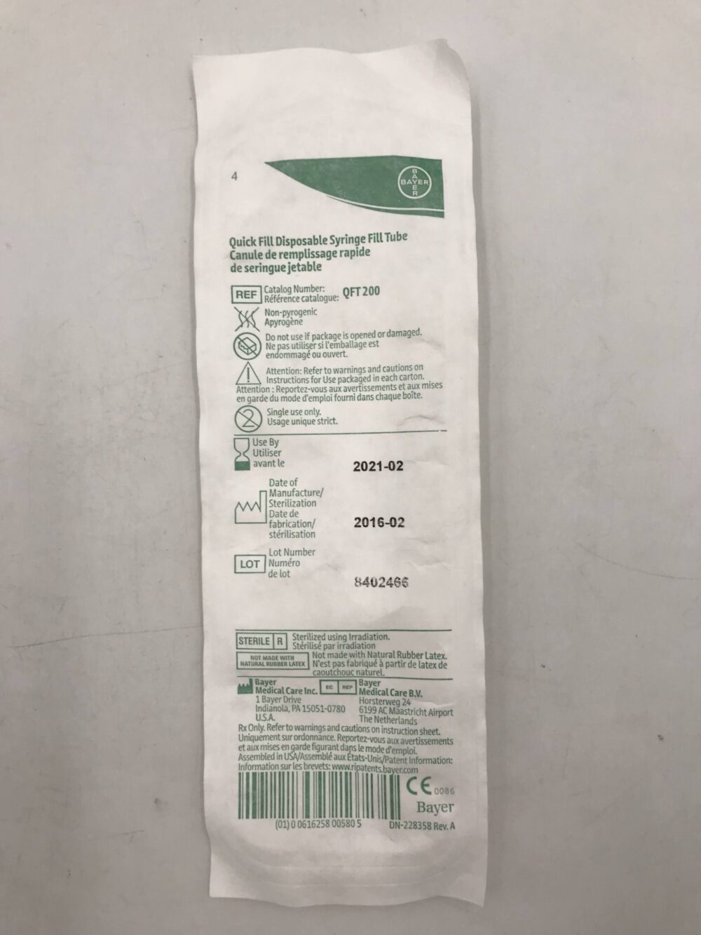 BAYER MEDICAL QFT200 Quick Fill Disposable Syringe Fill Tube (X) - GB ...