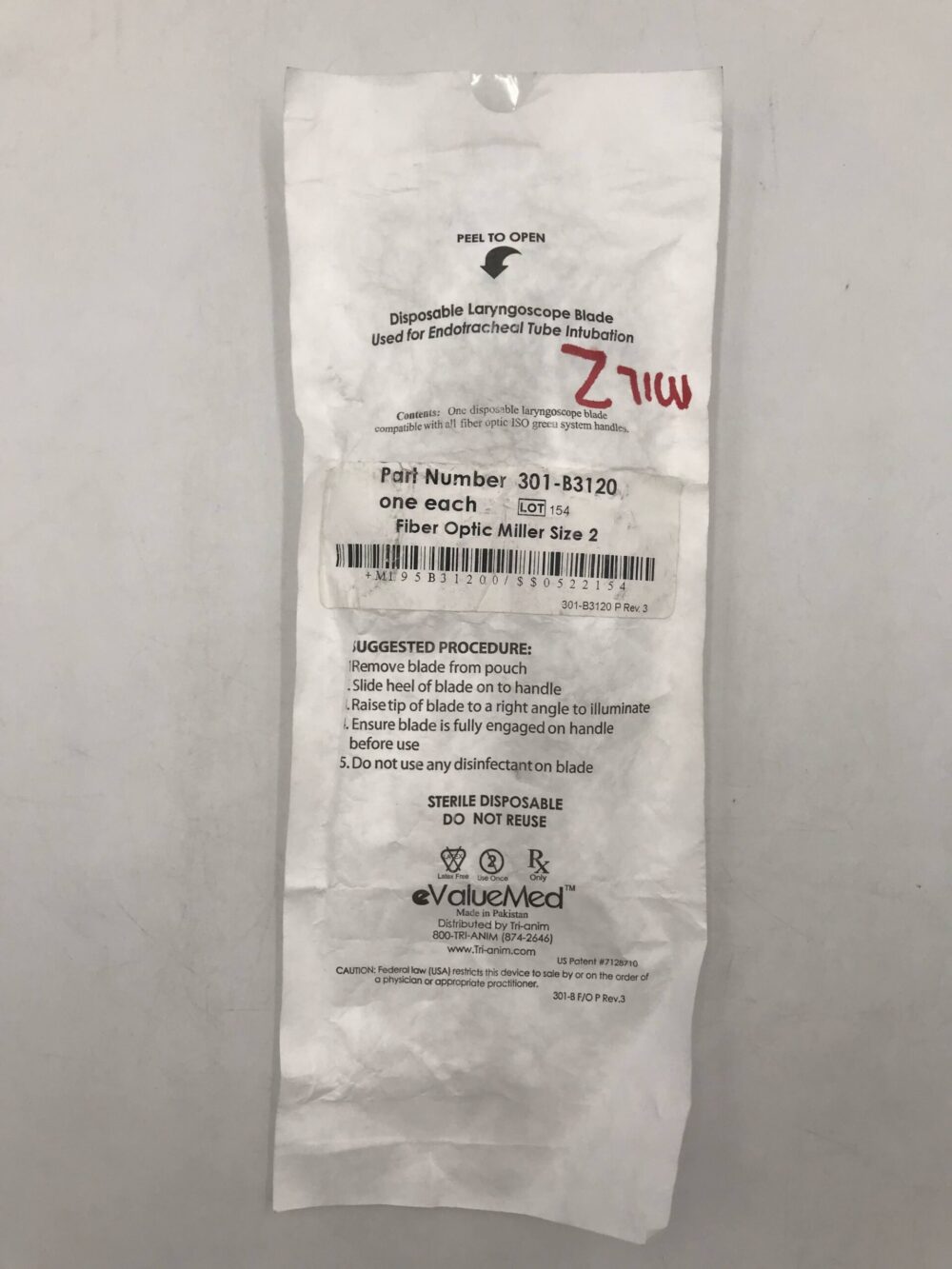 ValueMed 301-B3120 Disposable Laryngoscope Blade Fiber Optic Miller ...