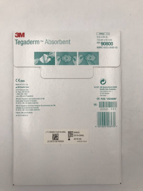 3M 90800 Tegaderm Absorbent Clear Acrylic Dressing 3in x 3-3/4in (5/PKG ...