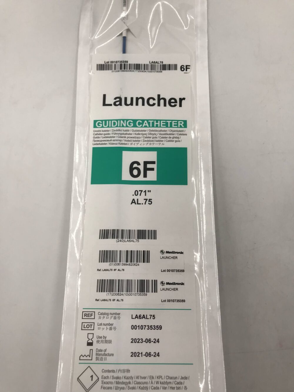 Medtronic LA6AL75 Launcher Guiding Catheter AL.75 6F 100cm (X) – GB ...