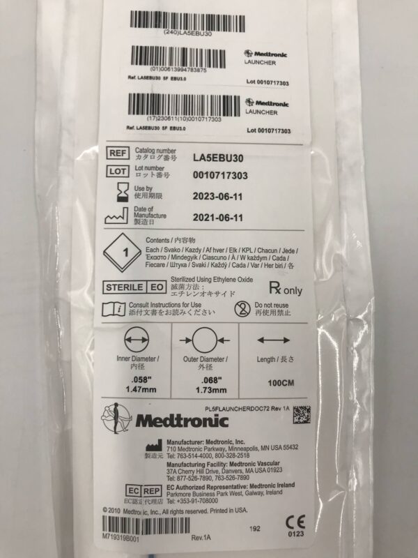 Medtronic LA5EBU30 Launcher Guiding Catheter EBU3.0 5F 100cm .058″ (X ...