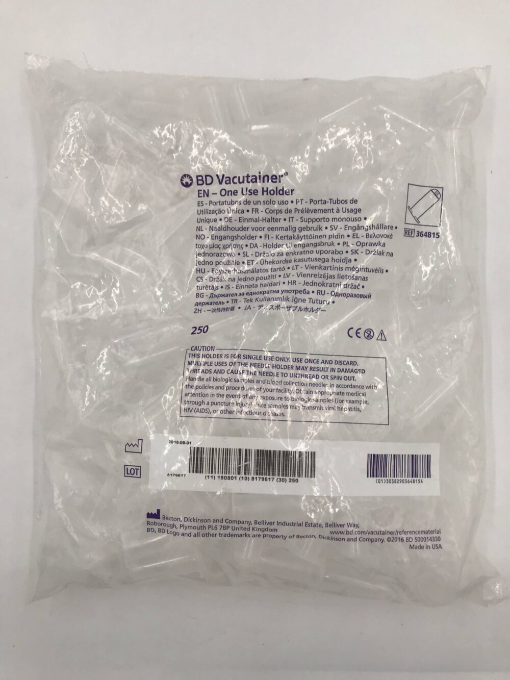 BD 364815 Vacutainer One Use Holder (250/Bag) - GB TECH USA