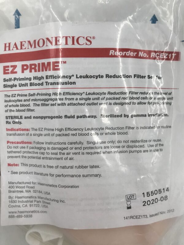 Haemonetics RCEZ1T EZ Prime Self-Priming High Efficiency* Leukocyte ...