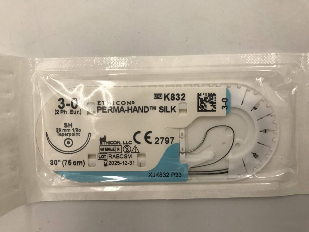 Ethicon K832 Perma-Hand Silk Black Braided Non-Absorbable Suture 3-0 SH ...