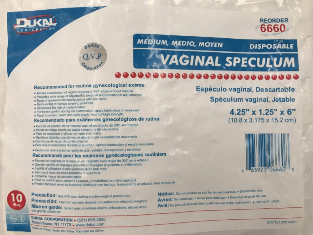 Dukal 6660 Vaginal Speculum Medium Disposable 4.25 x 1.25" x 6" (10/Bag ...